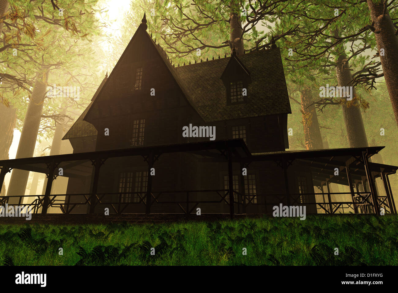 House in Deep Forest Fairy Tale Scene 3D render Stock Photo - Alamy
