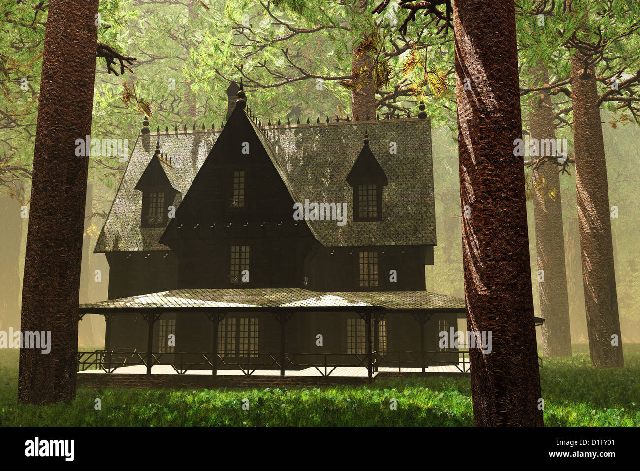 House in Deep Forest Fairy Tale Scene 3D render Stock Photo - Alamy