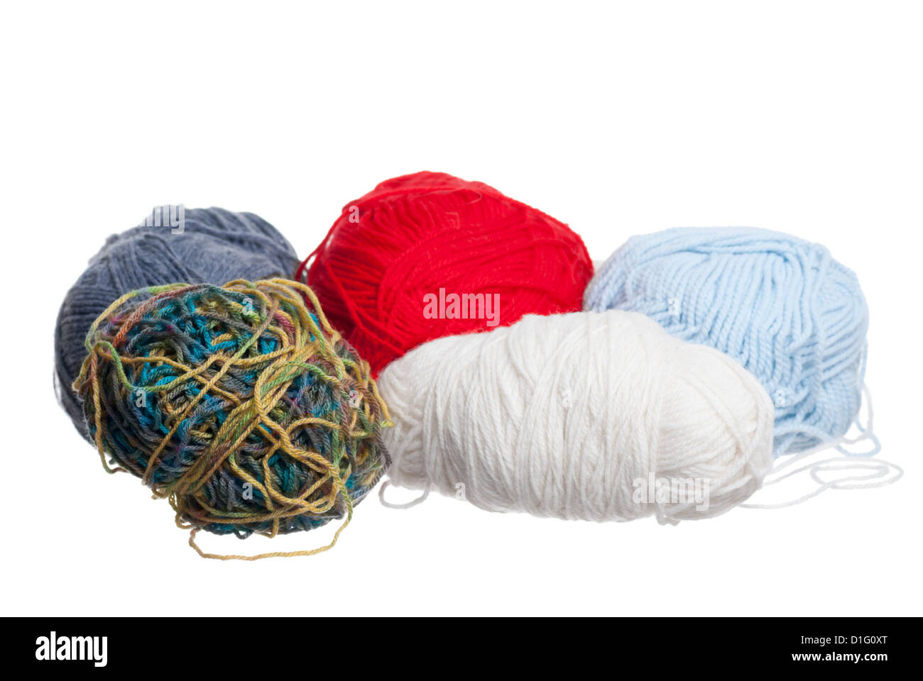 Multi-Coloured knitting wool, white background Stock Photo - Alamy