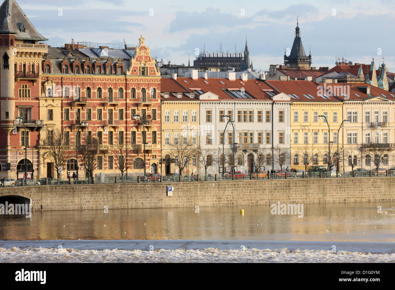 Across the River Vltava and the colourful baroque houses, Prague, Czech ...