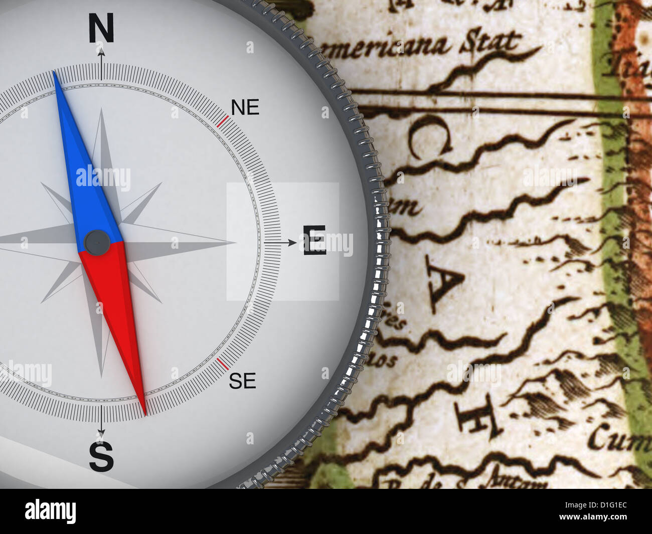 Compass on the map - 3d Object Series Stock Photo - Alamy