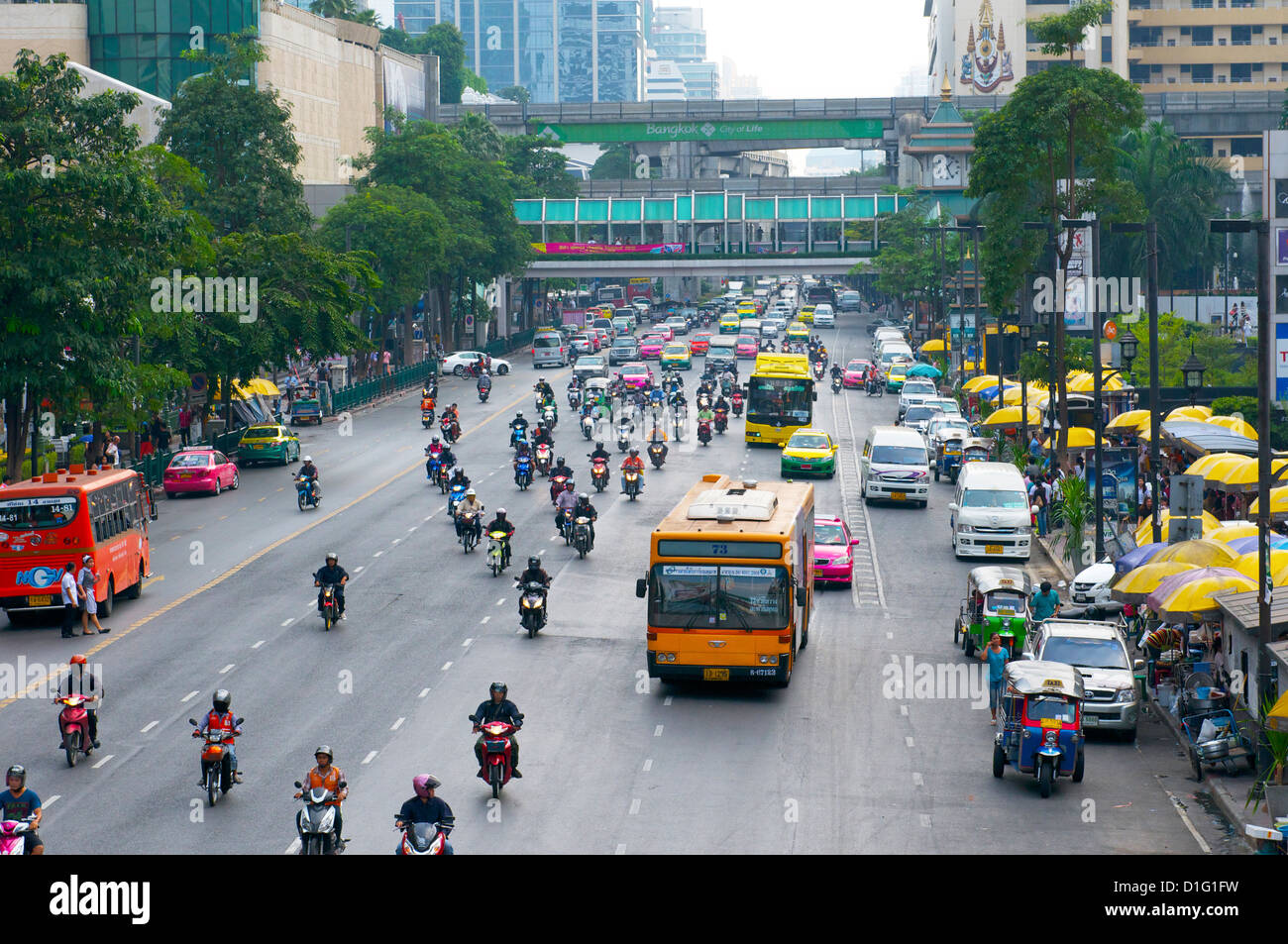 Ratchadamri Road from near Central World downtown Bangkok Thailand ...