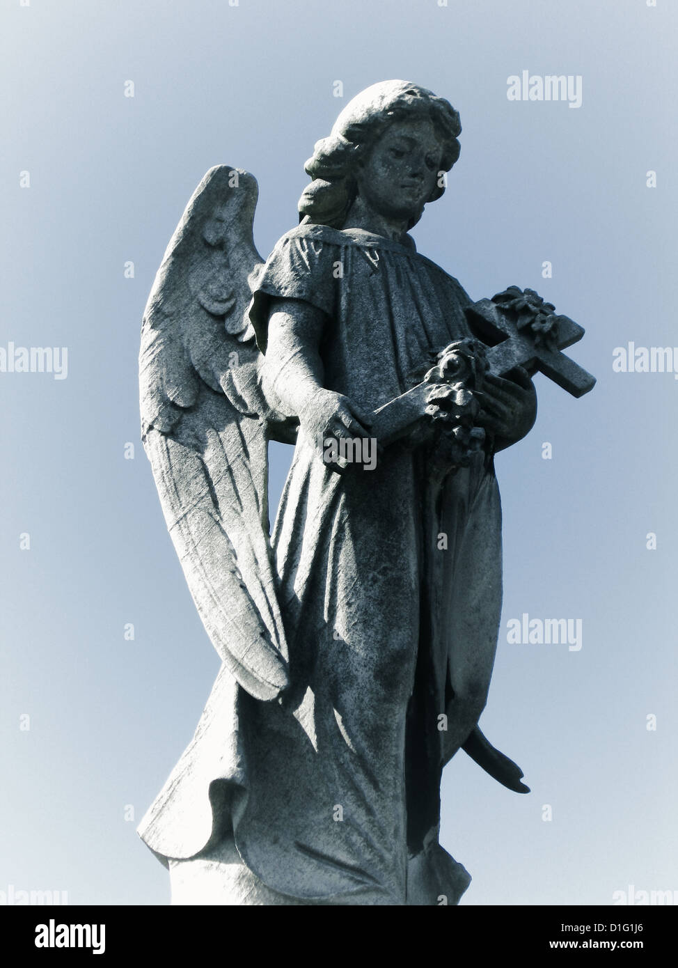 Sad Angel with Cross Stock Photo - Alamy