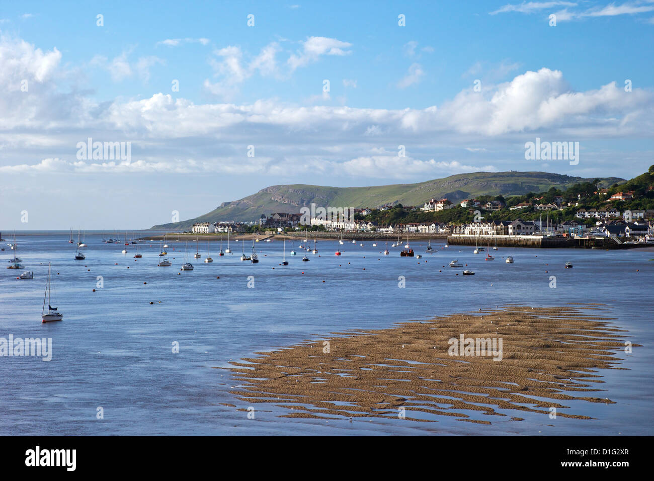 River Conwy estuary looking to Deganwy and Great Orme, Llandudno, in ...