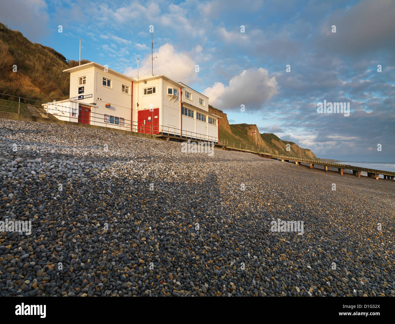 The lifeboat station and cliffs from the beach at Sheringham, Norfolk ...