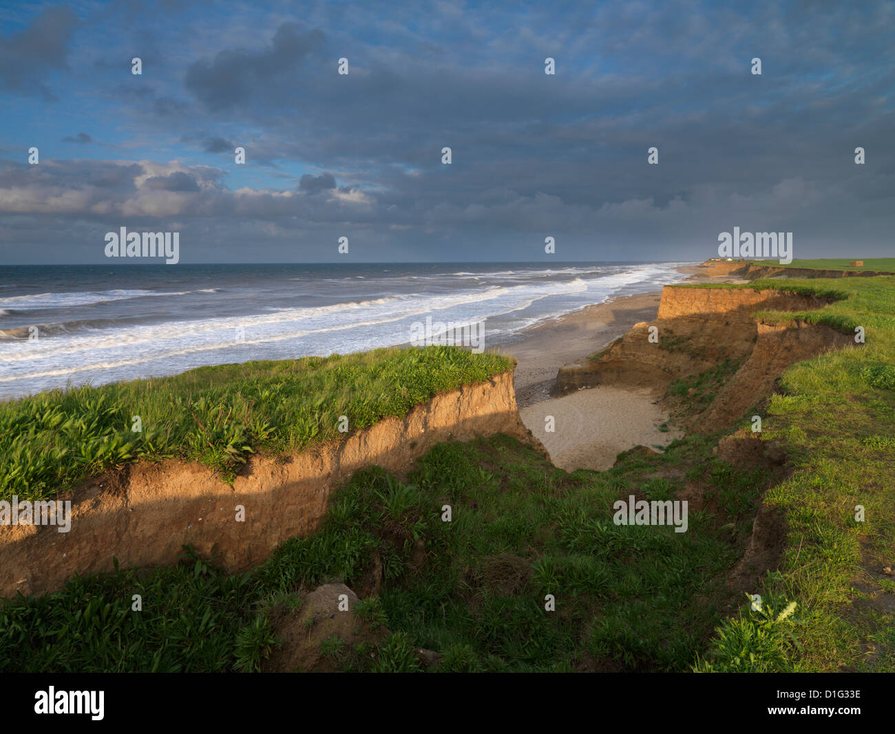 The heavily eroded cliffs at Happisburgh, Norfolk, England, United ...