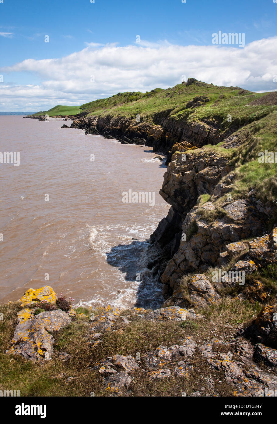 The Somerset coast at Sand Point near Weston super Mare lapped by the ...