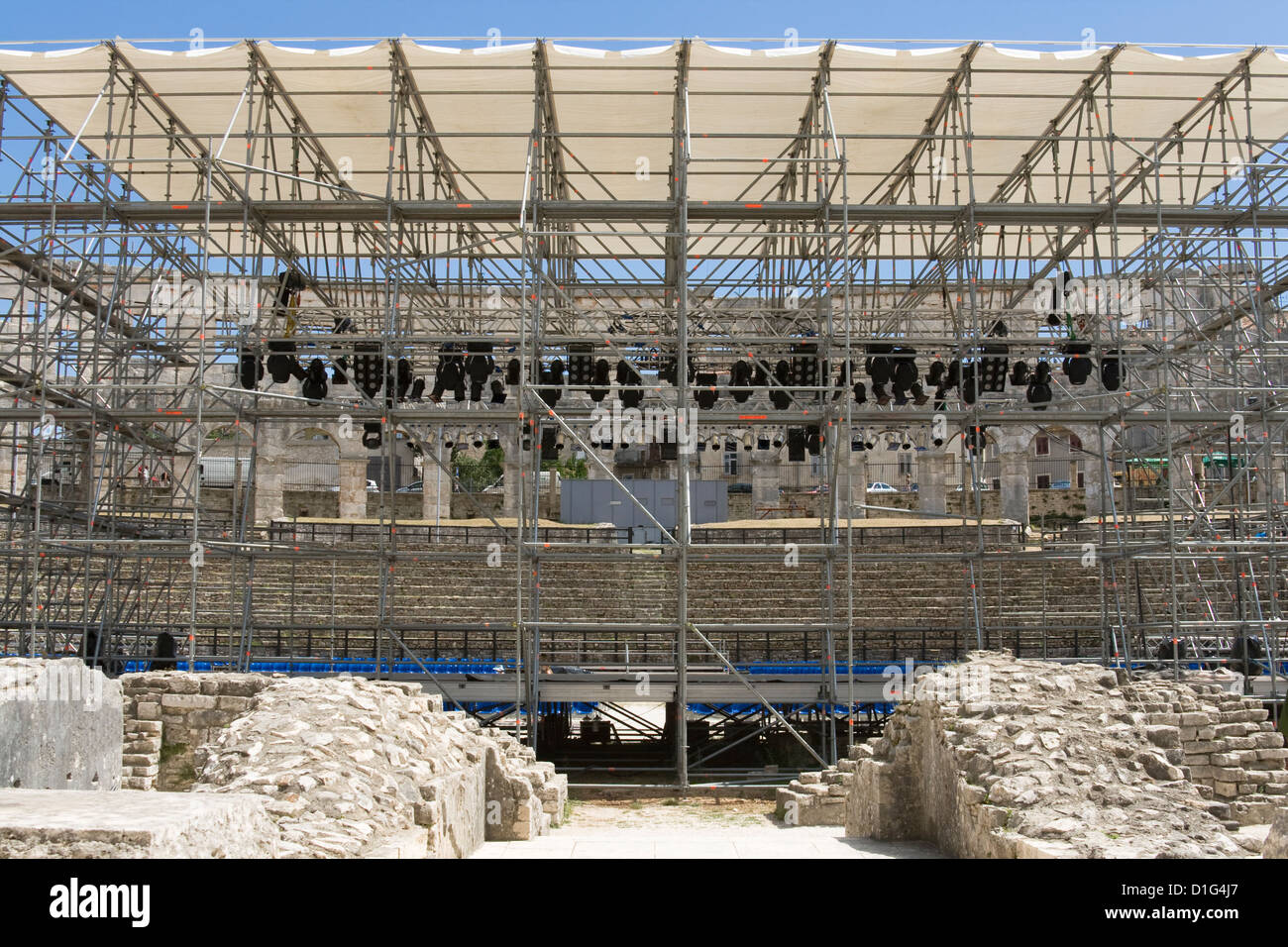 Stage in ancient Roman arena in Pula, Croatia Stock Photo - Alamy