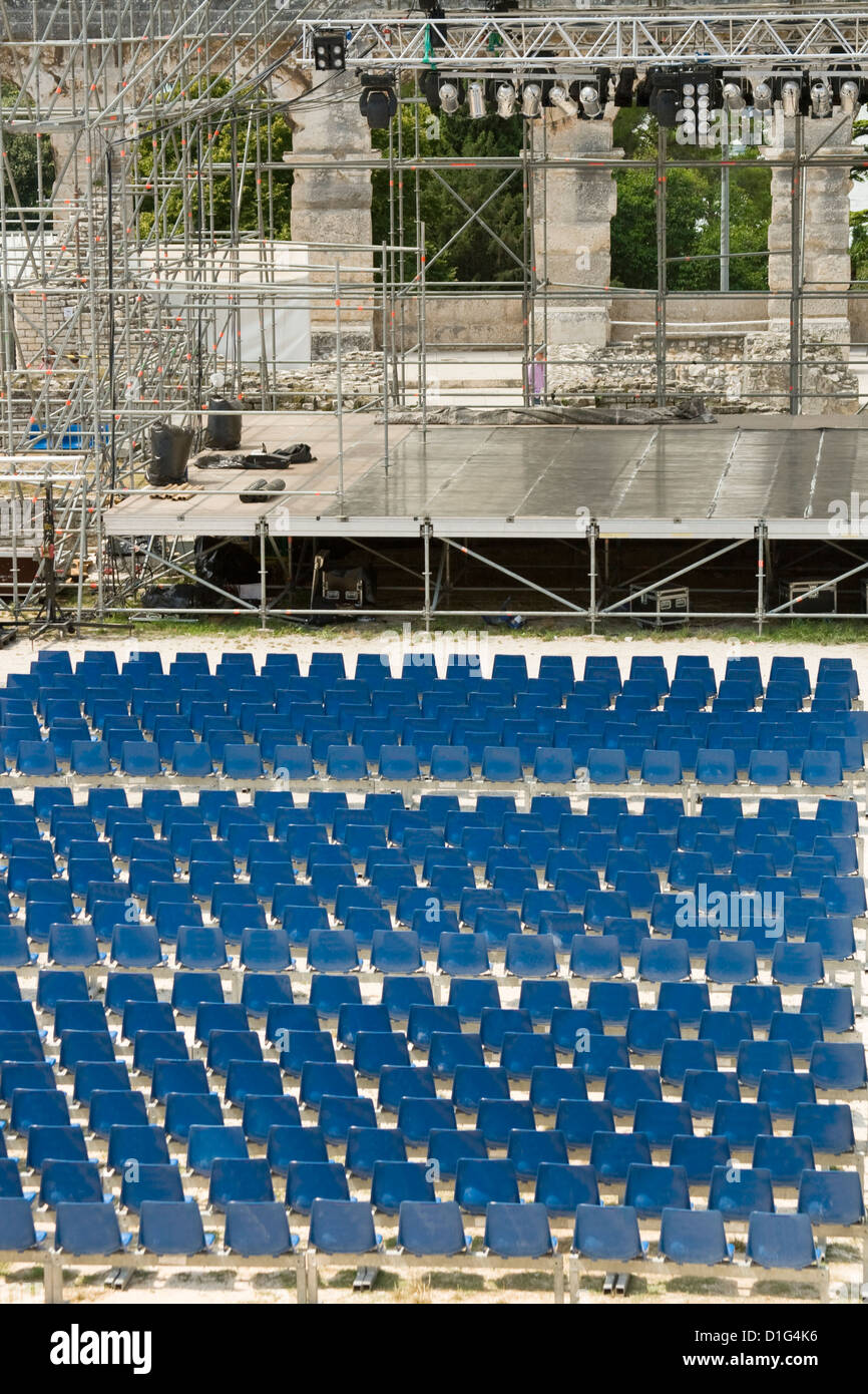 Spectator's seats in ancient Roman arena in Pula, Croatia Stock Photo ...