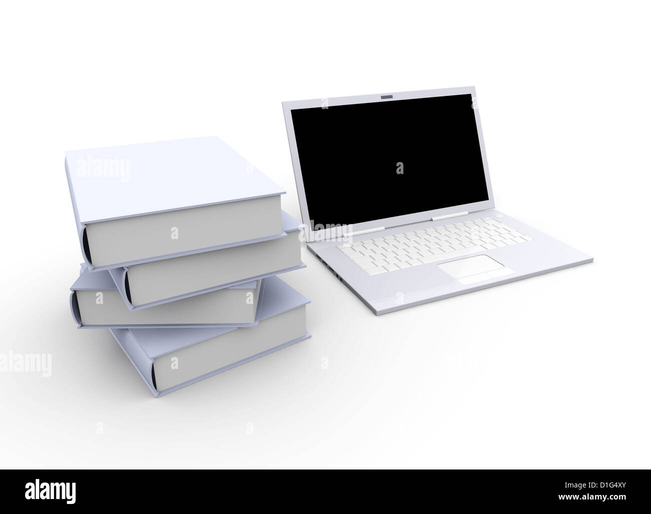 A Laptop with books. 3D rendered illustration. Isolated on white Stock ...
