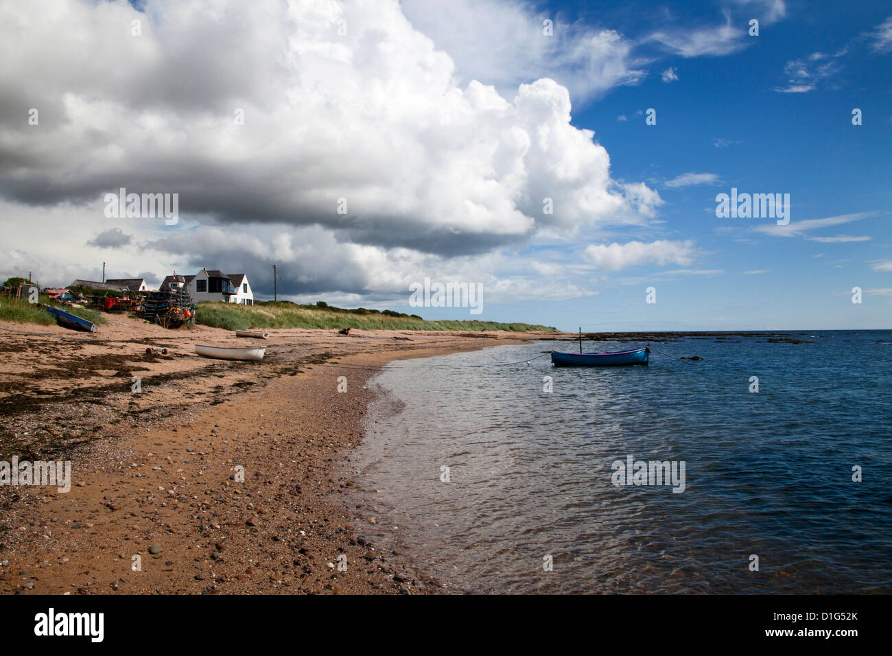 Fishing boats on the beach at Carnoustie, Angus, Scotland, United ...