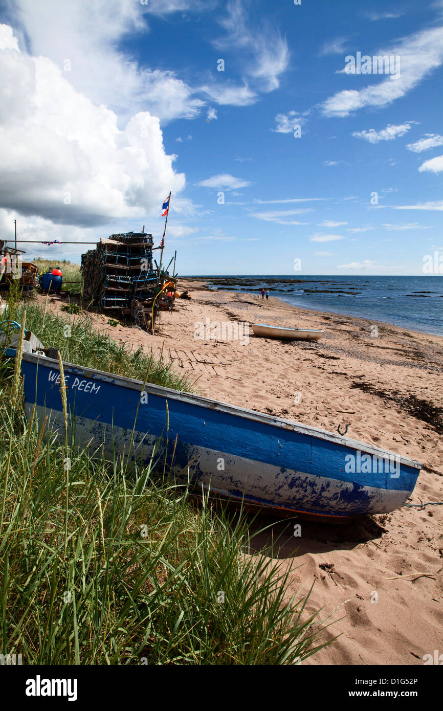 Fishing boat on the beach at Carnoustie, Angus, Scotland, United ...