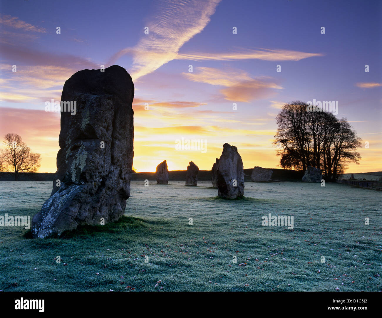 Prehistoric stone circle in frost, Avebury, UNESCO World Heritage Site ...