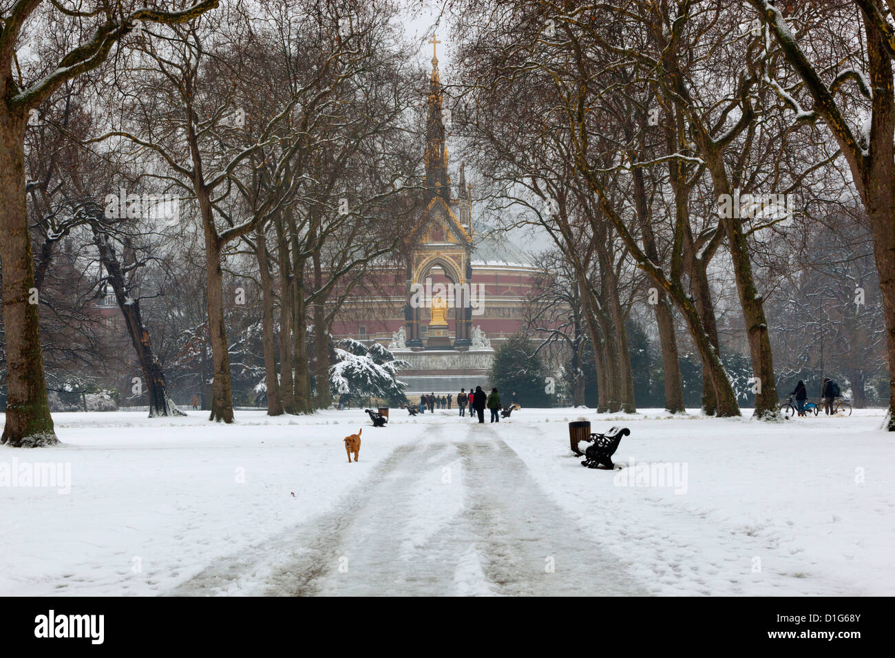 The Albert Memorial and Royal Albert Hall in winter, Kensington Gardens ...