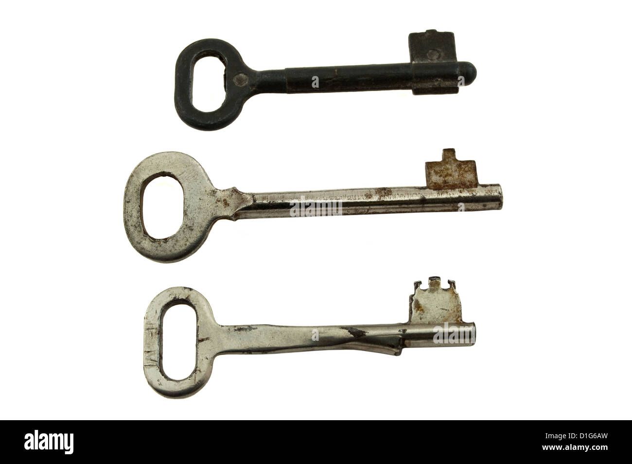 three old rusty keys on white background Stock Photo - Alamy