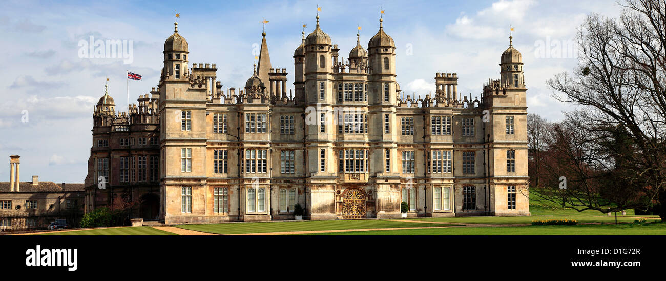 West front of the Elizabethan Stately Home of Burghley House ...