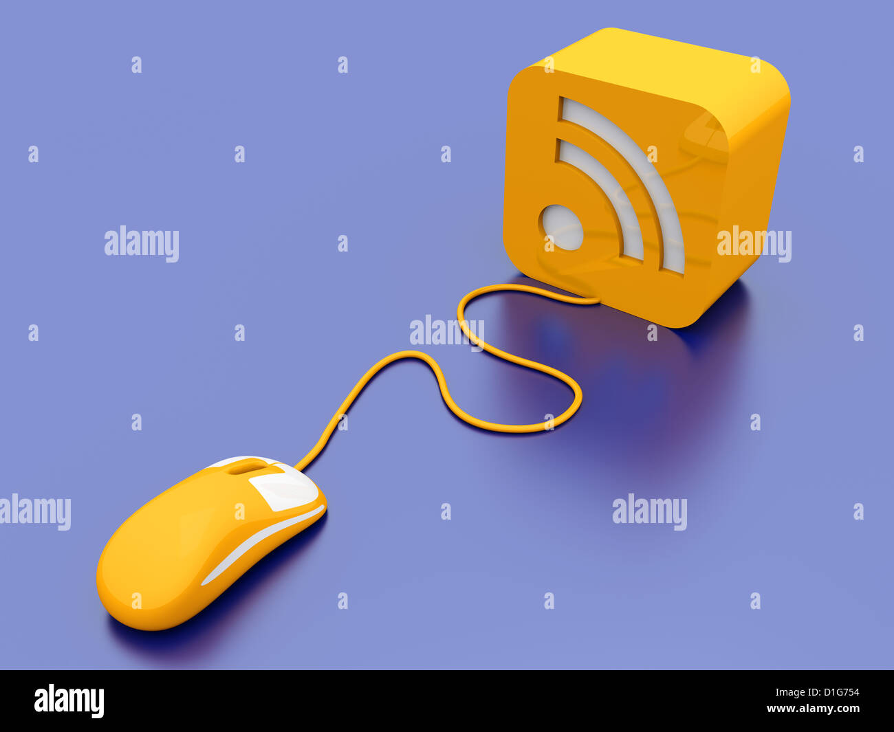 3D rendered Illustration. Clicking a RSS symbol Stock Photo - Alamy