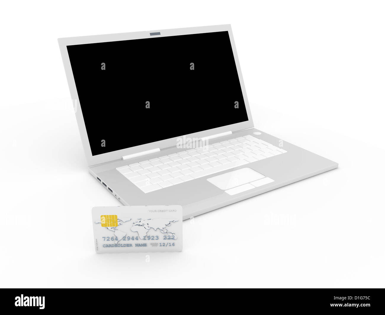 Credit card and Laptop. 3D rendered Illustration. Isolated on white ...