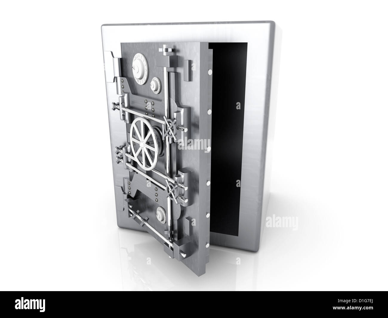 A open bank safe. 3D rendered Illustration. Isolated on white Stock ...