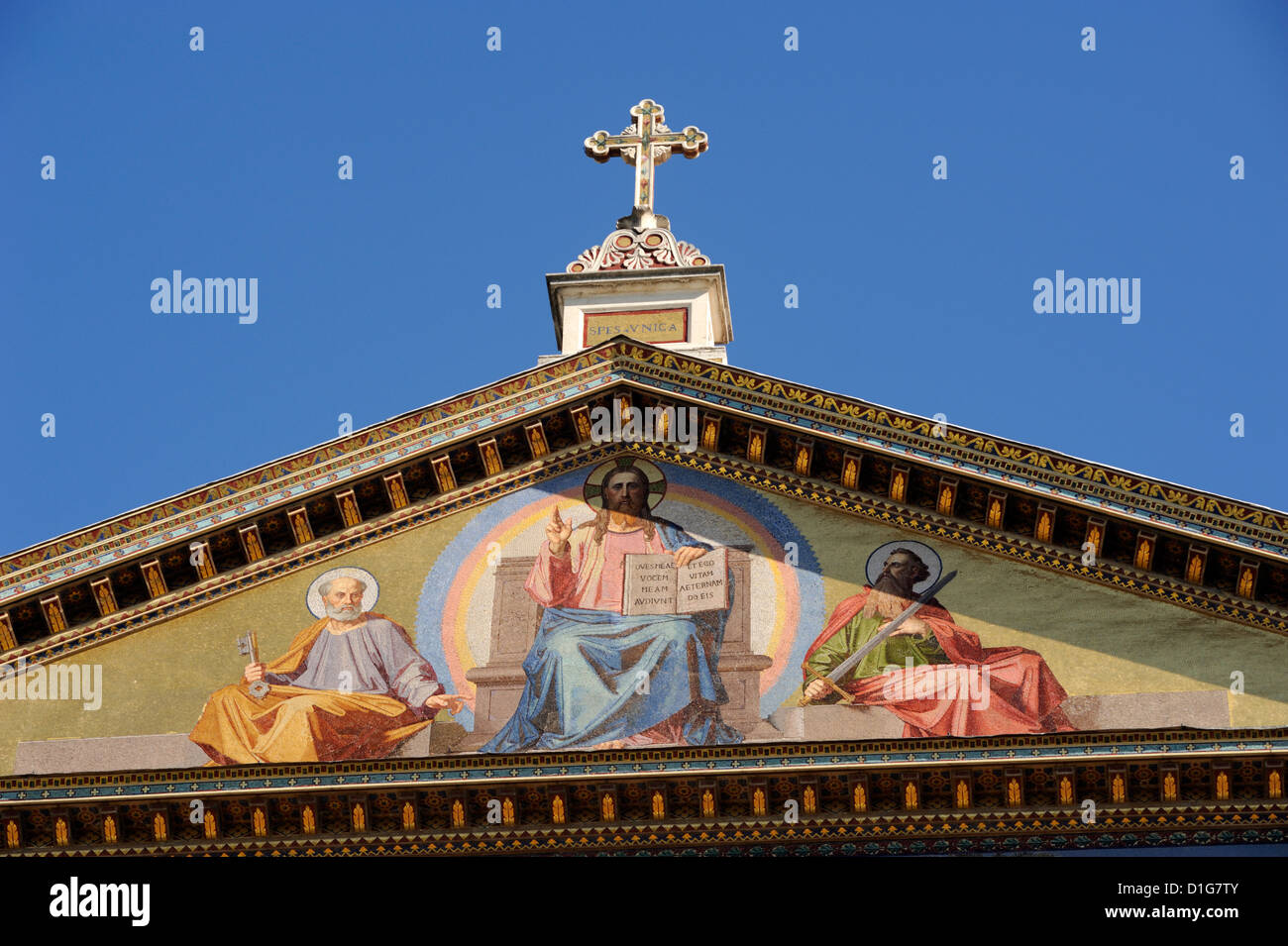 Italy, Rome, basilica di San Paolo Fuori le Mura, tympanum close up ...