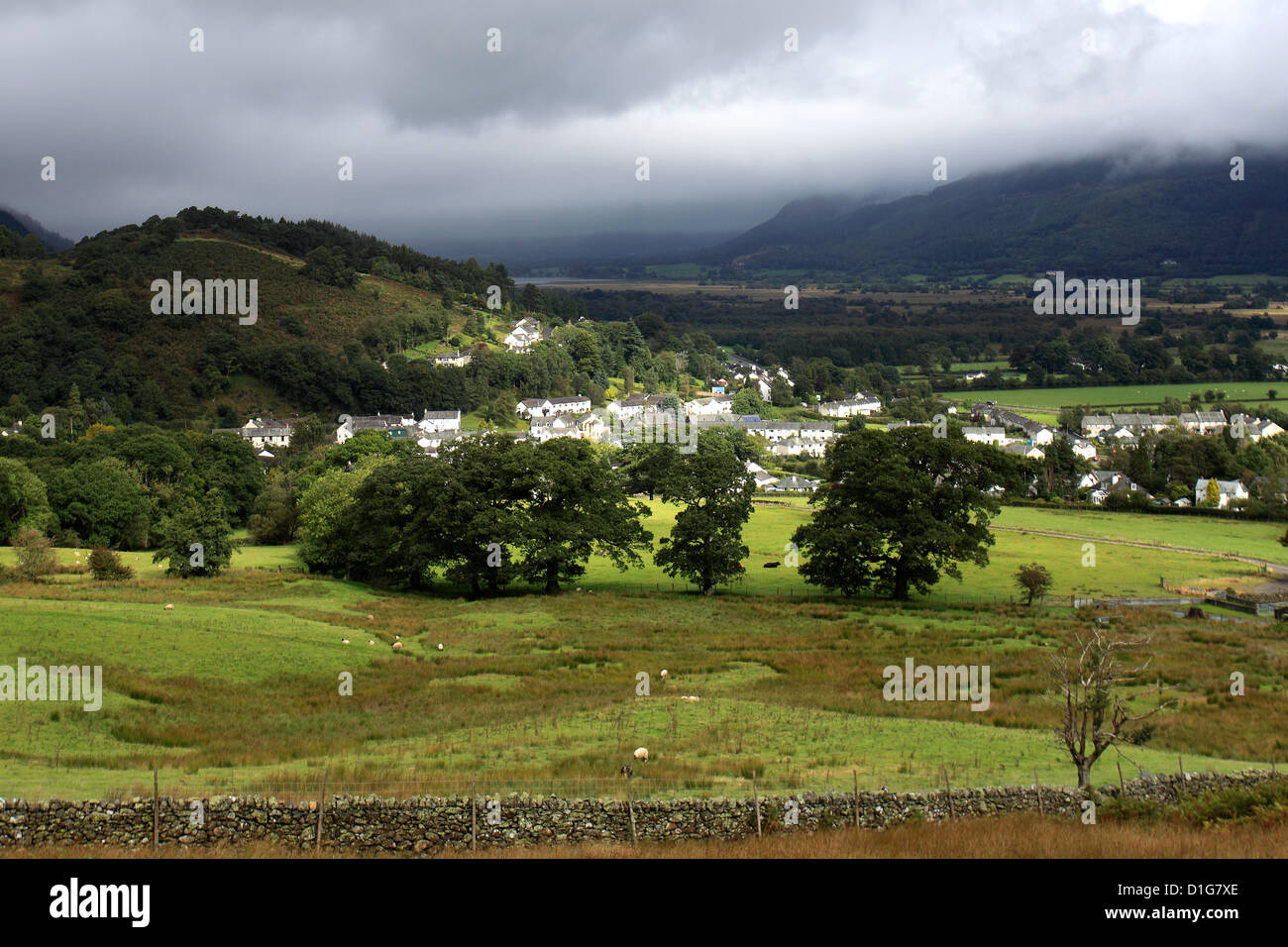 Landscape view over Braithwaite village, Lake District National Park ...