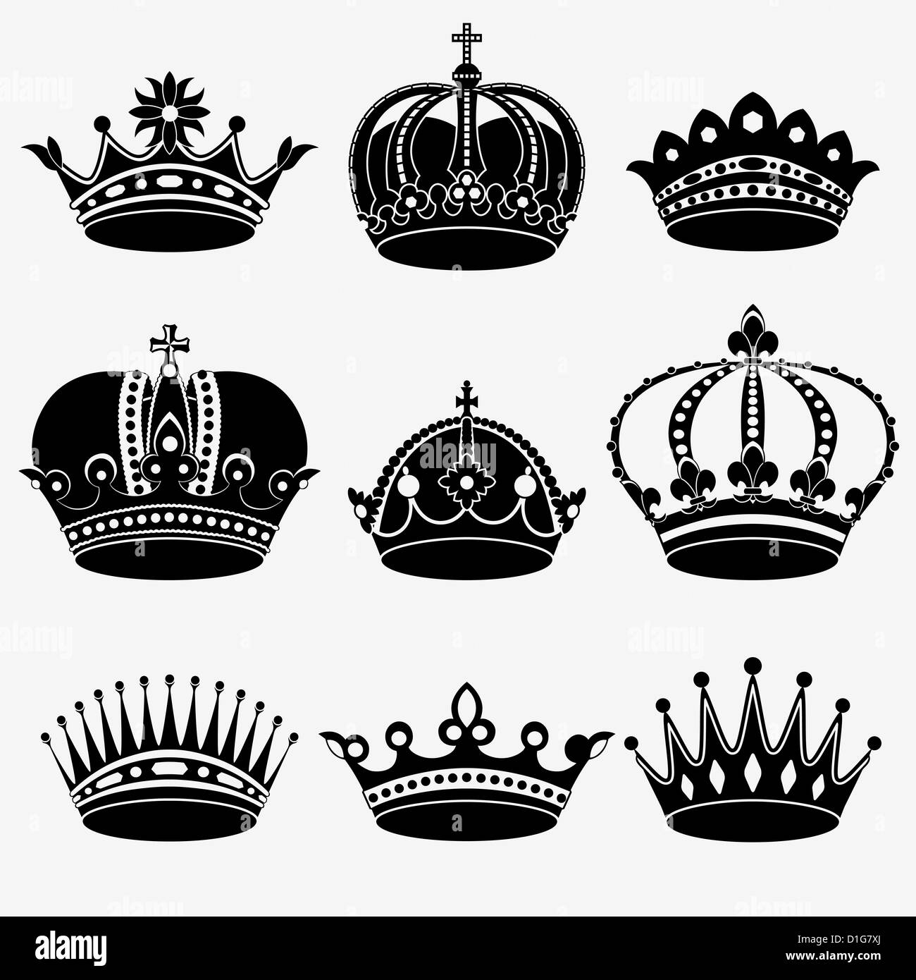 Set of nine crown on the white background Stock Photo - Alamy