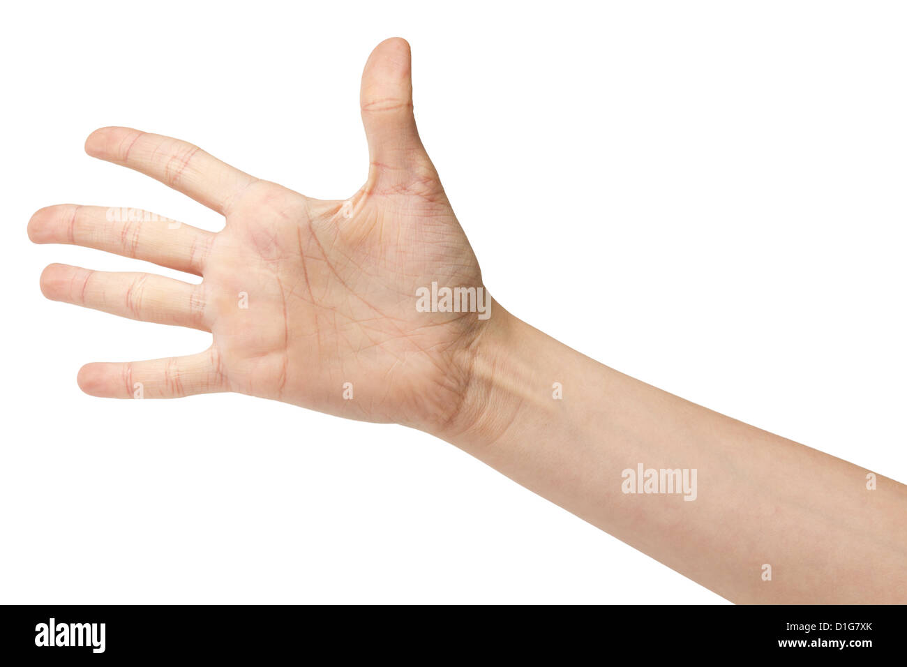 female teen hand says hello, isolated on white Stock Photo - Alamy
