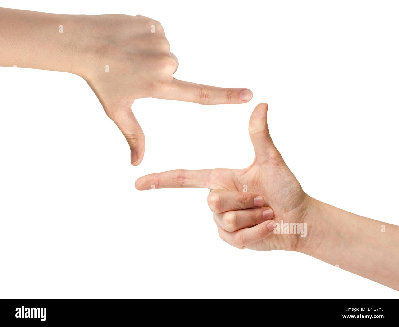 female teen hand showing open frame, isolated on white Stock Photo - Alamy