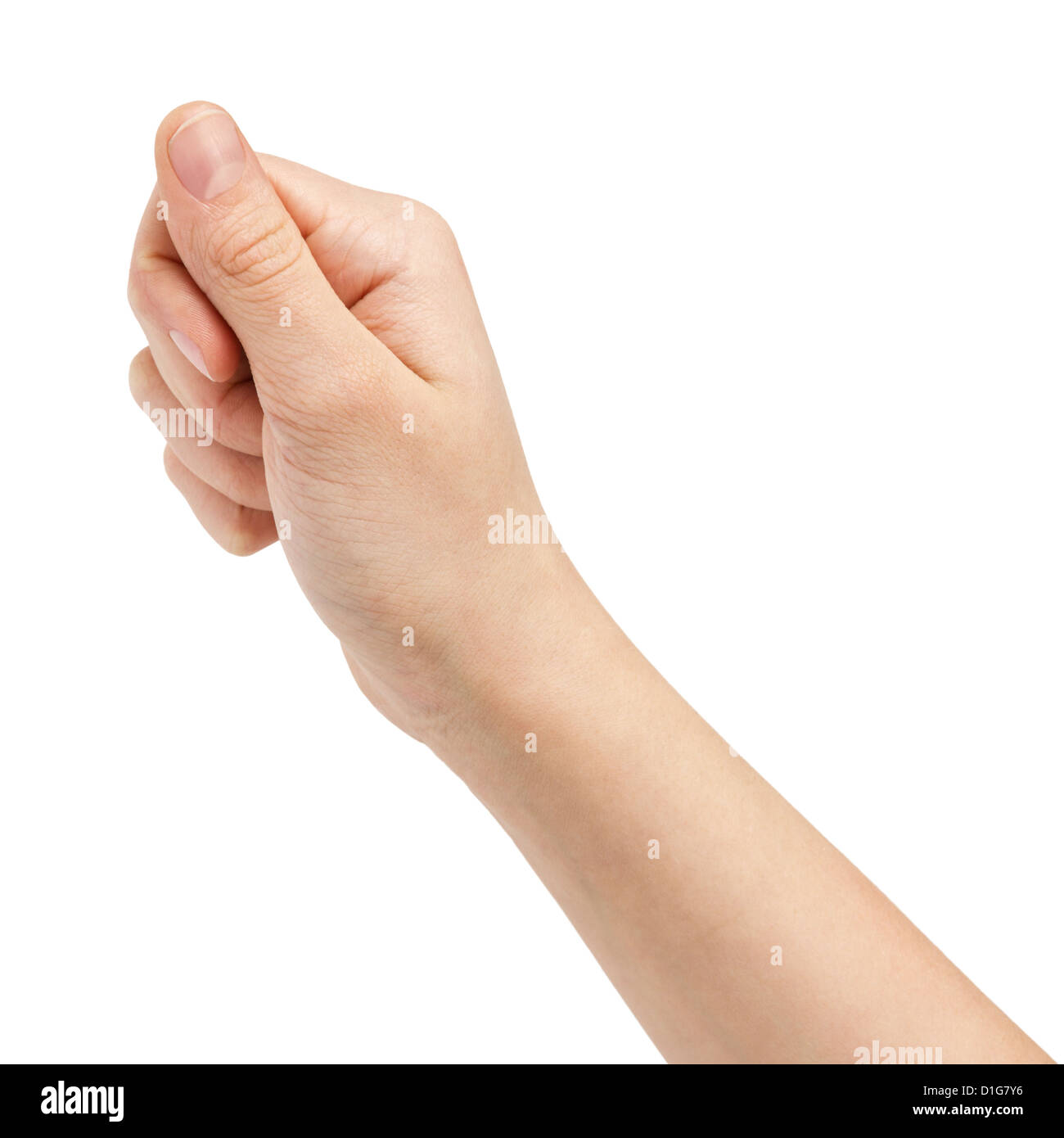 female teen hand hold something flat, isolated on white Stock Photo - Alamy