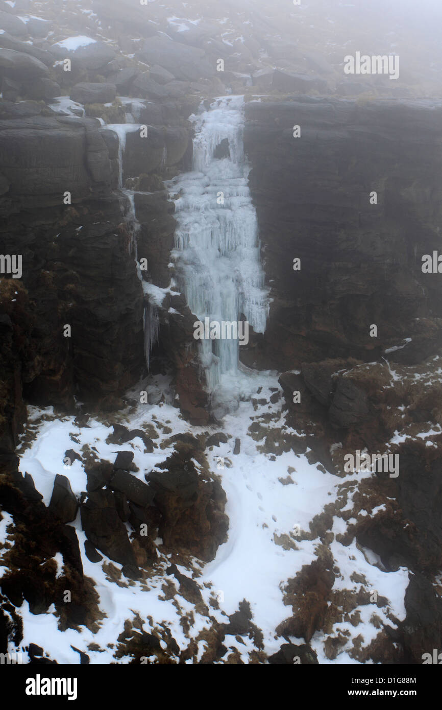 Frozen Kinder Downfall waterfall, Derbyshire, Upper Derwent Valley ...