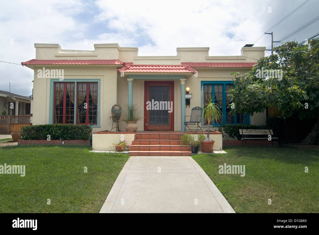 Exterior one story Italianate cottage at San Diego; California; USA ...