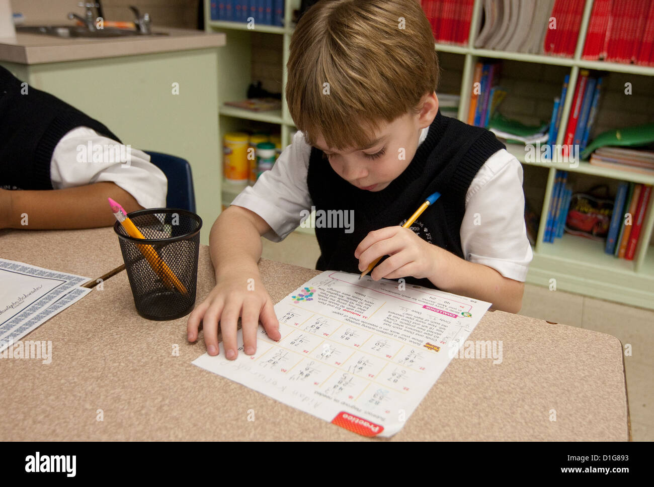 Second grade elementary school Anglo boy wearing uniform complete ...