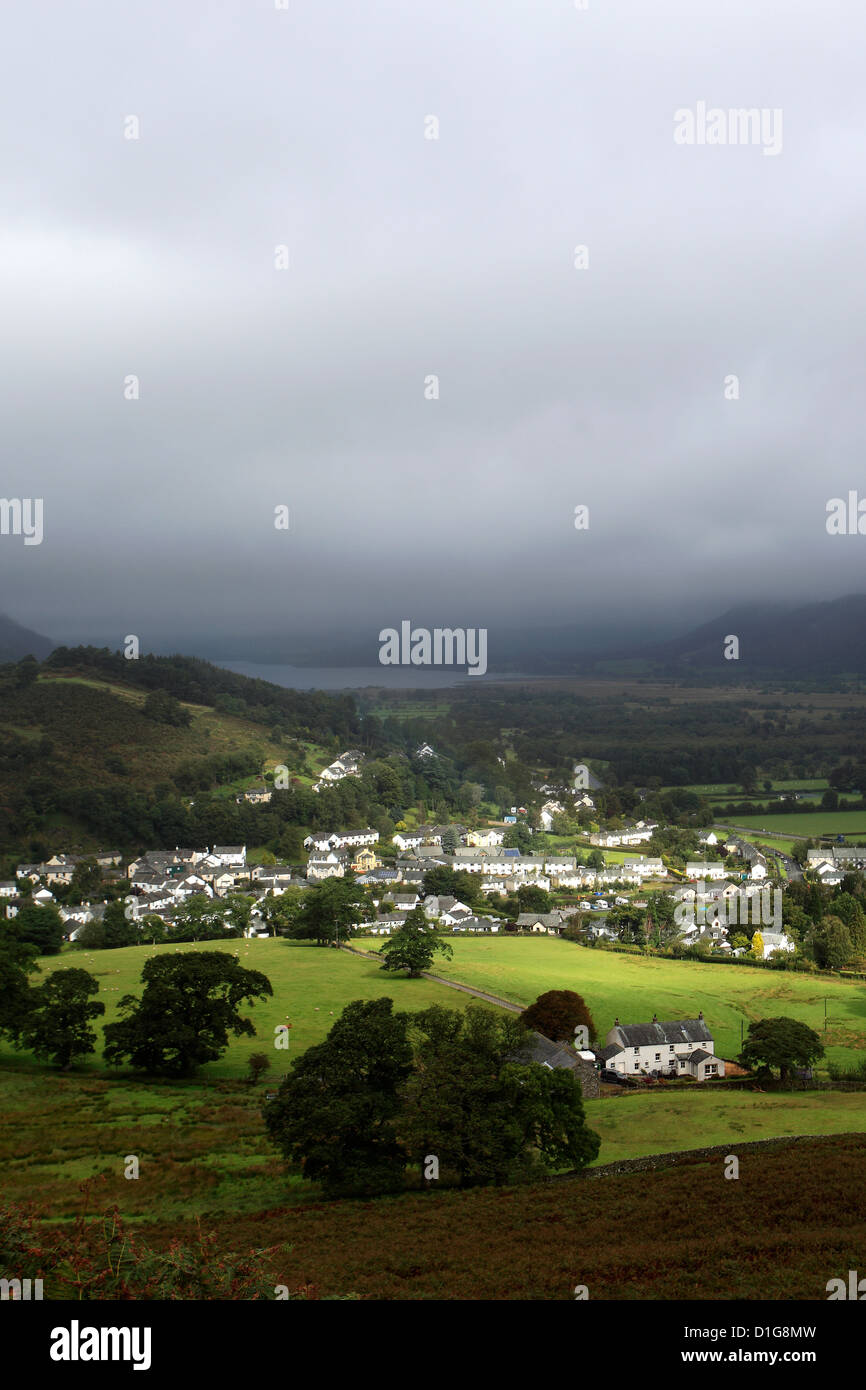 Landscape view over Braithwaite village, Lake District National Park ...