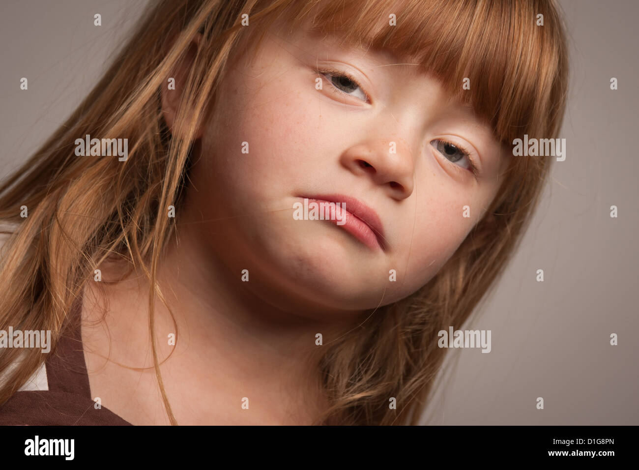 Fun Portrait of an Adorable Red Haired Girl on a Grey Background Stock ...