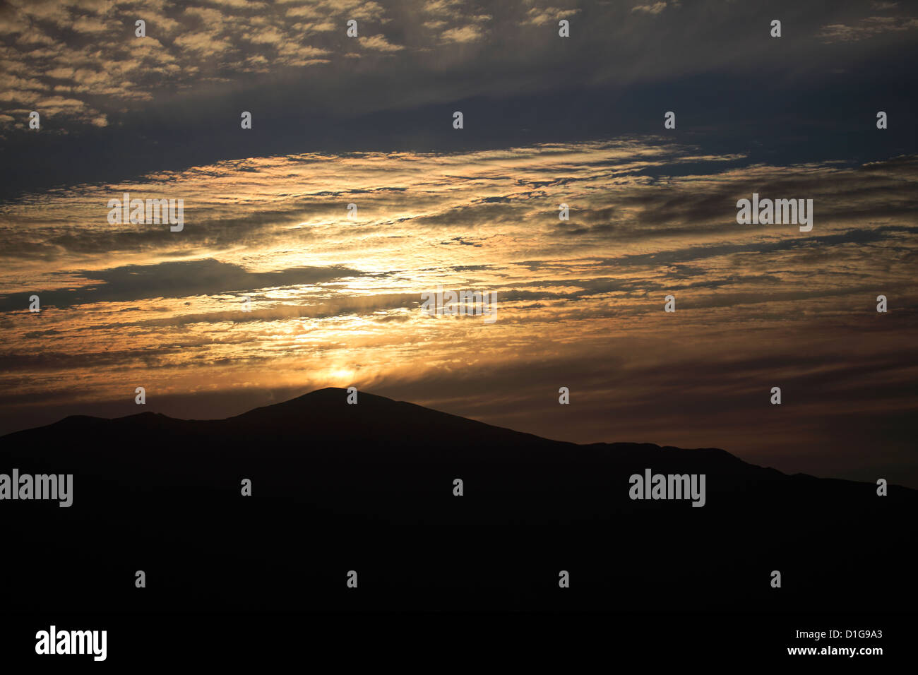 Sunset, Altocumulus Stratiformis Clouds, over mountains, Lake District ...