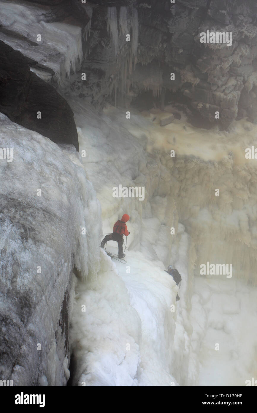 Ice climbers on the frozen Kinder Downfall waterfall, Wintertime ...