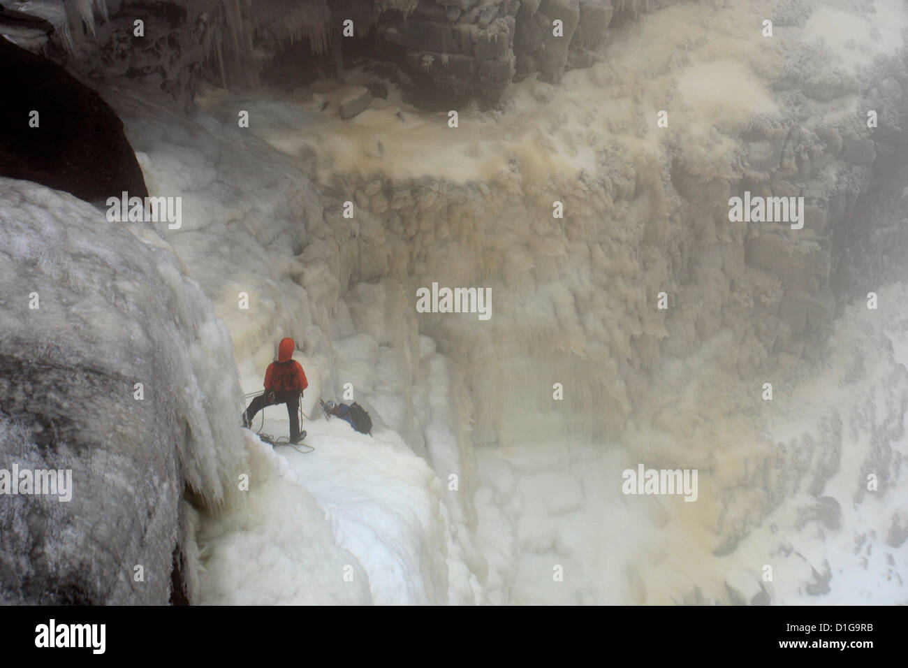 Ice climbers on the frozen Kinder Downfall waterfall, Wintertime ...