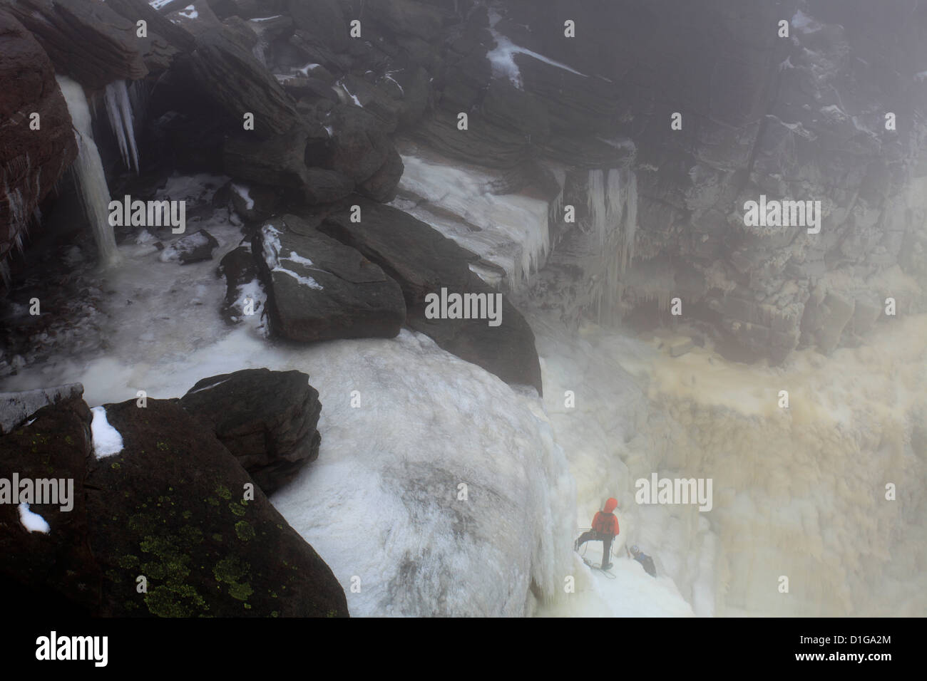 Ice climbers on the frozen Kinder Downfall waterfall, Wintertime ...
