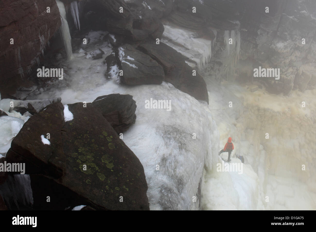 Ice climbers on the frozen Kinder Downfall waterfall, Wintertime ...