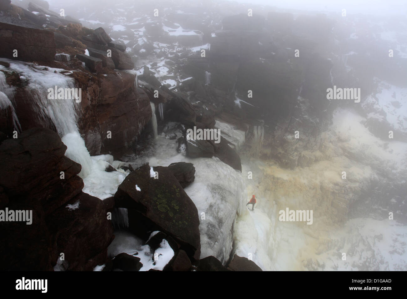 Ice climbers on the frozen Kinder Downfall waterfall, Wintertime ...