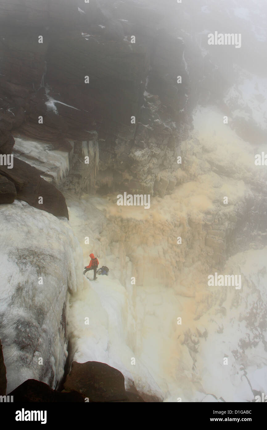 Ice climbers on the frozen Kinder Downfall waterfall, Wintertime ...