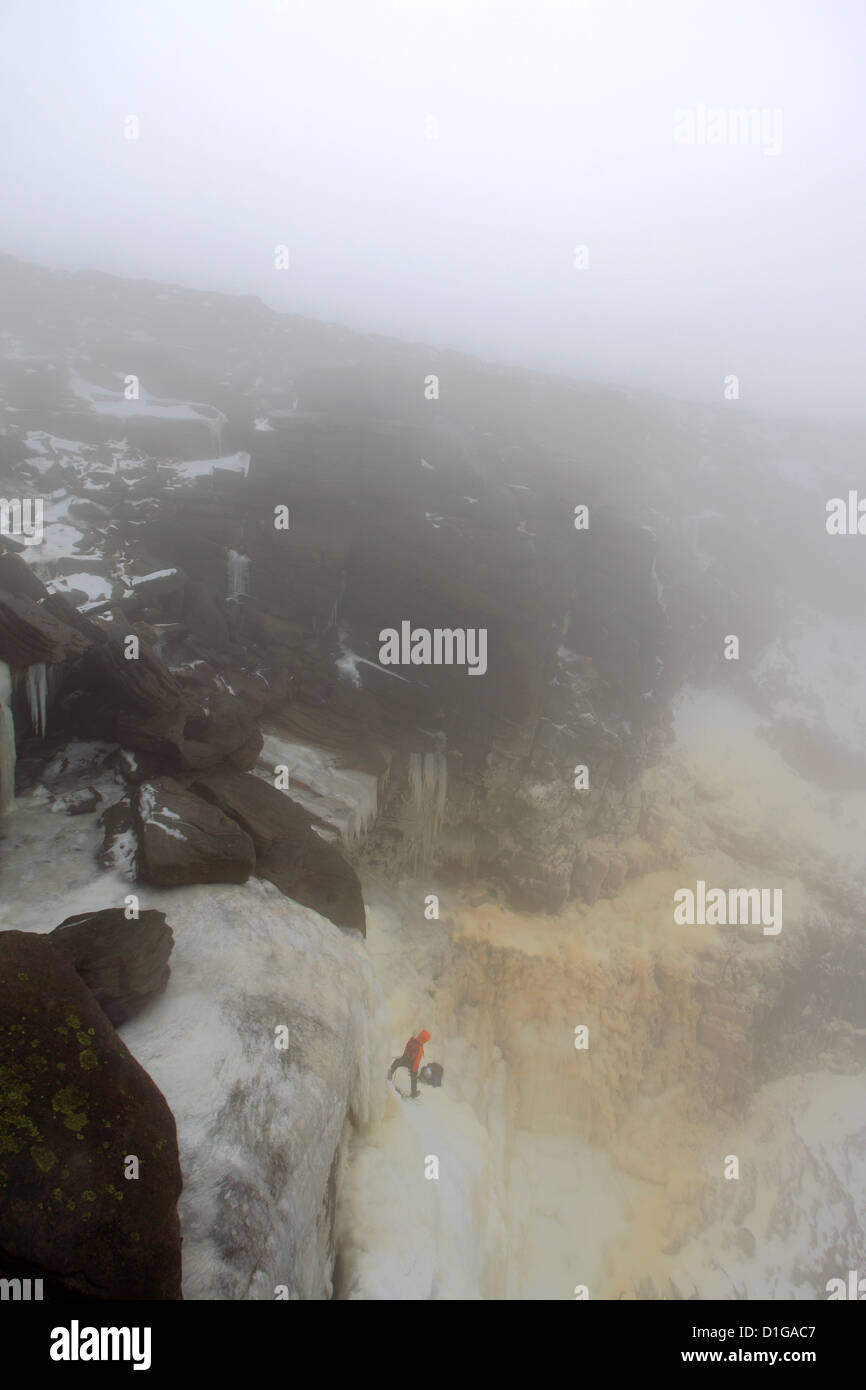 Ice climbers on the frozen Kinder Downfall waterfall, Wintertime ...