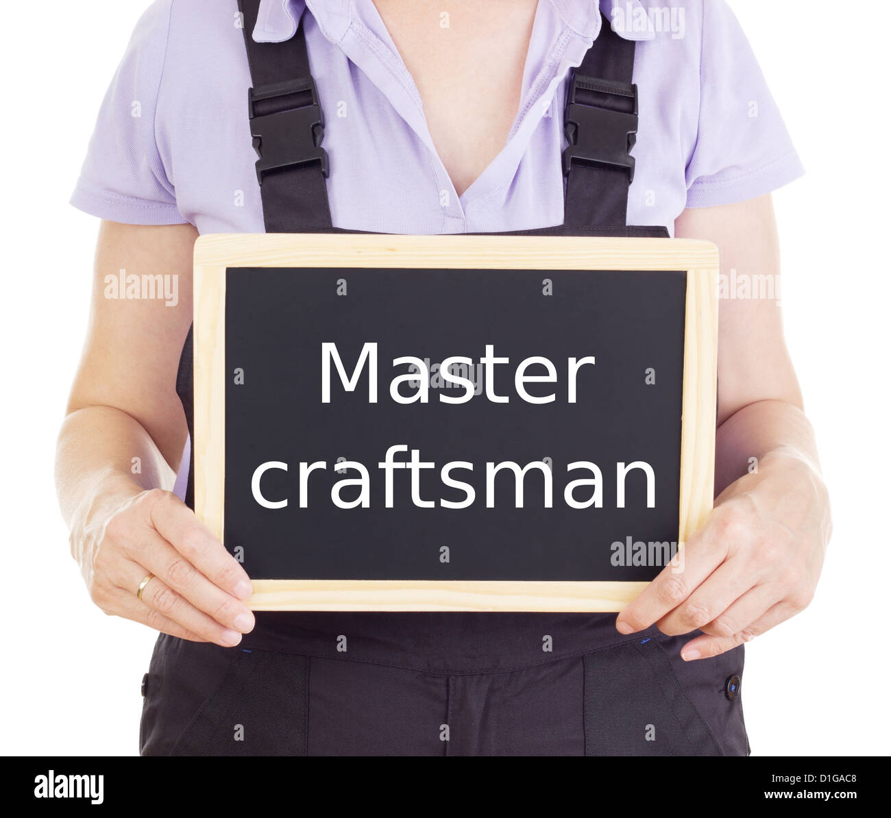 Craftsperson with blackboard: master craftsman Stock Photo - Alamy