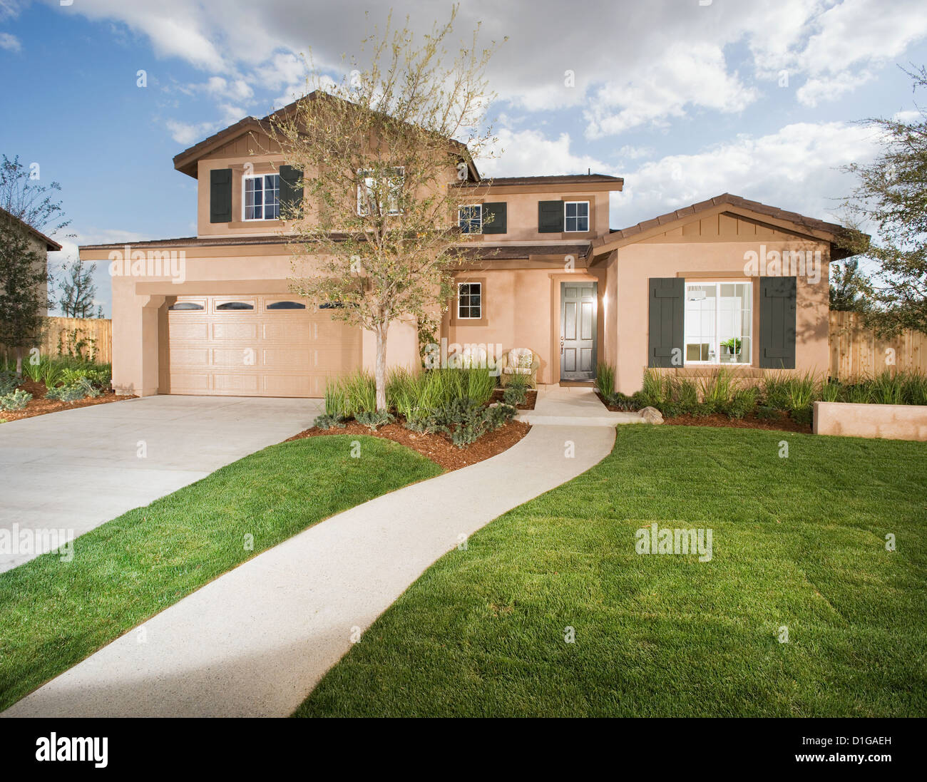 Side walk leading up to front entrance of traditional home; Fresno ...