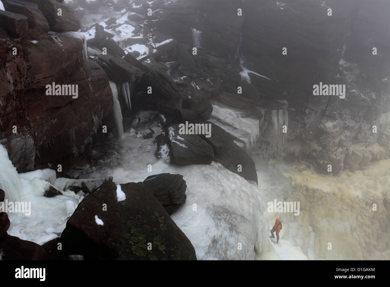 Ice climbers on the frozen Kinder Downfall waterfall, Wintertime ...