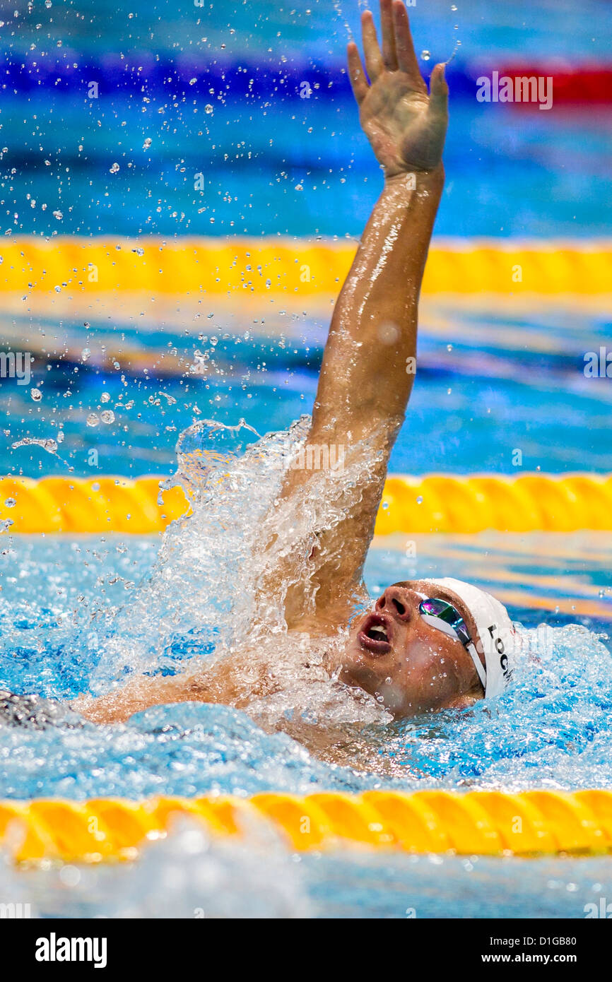 Ryan Lochte (USA) competing in the backstroke leg of the Men's 400m ...