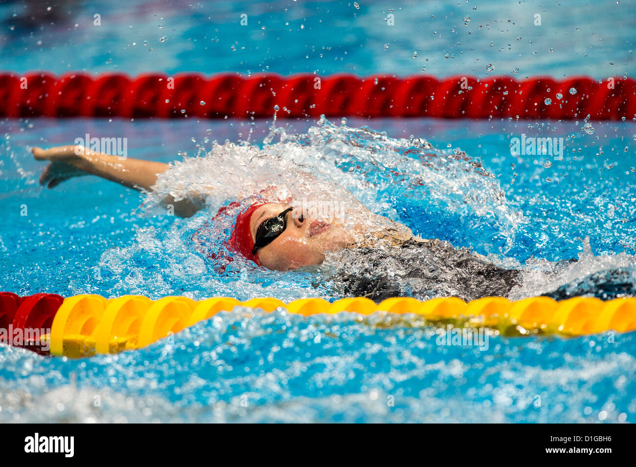 Hannah Miley (GBR) competing in the backstroke leg of the Women's 400m ...