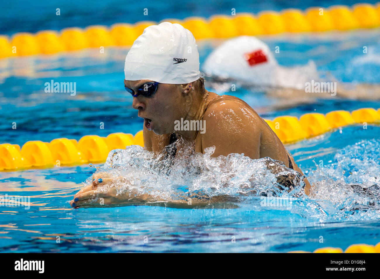 Elizabeth Beisel (USA) competing in the breaststroke leg of the Women's ...