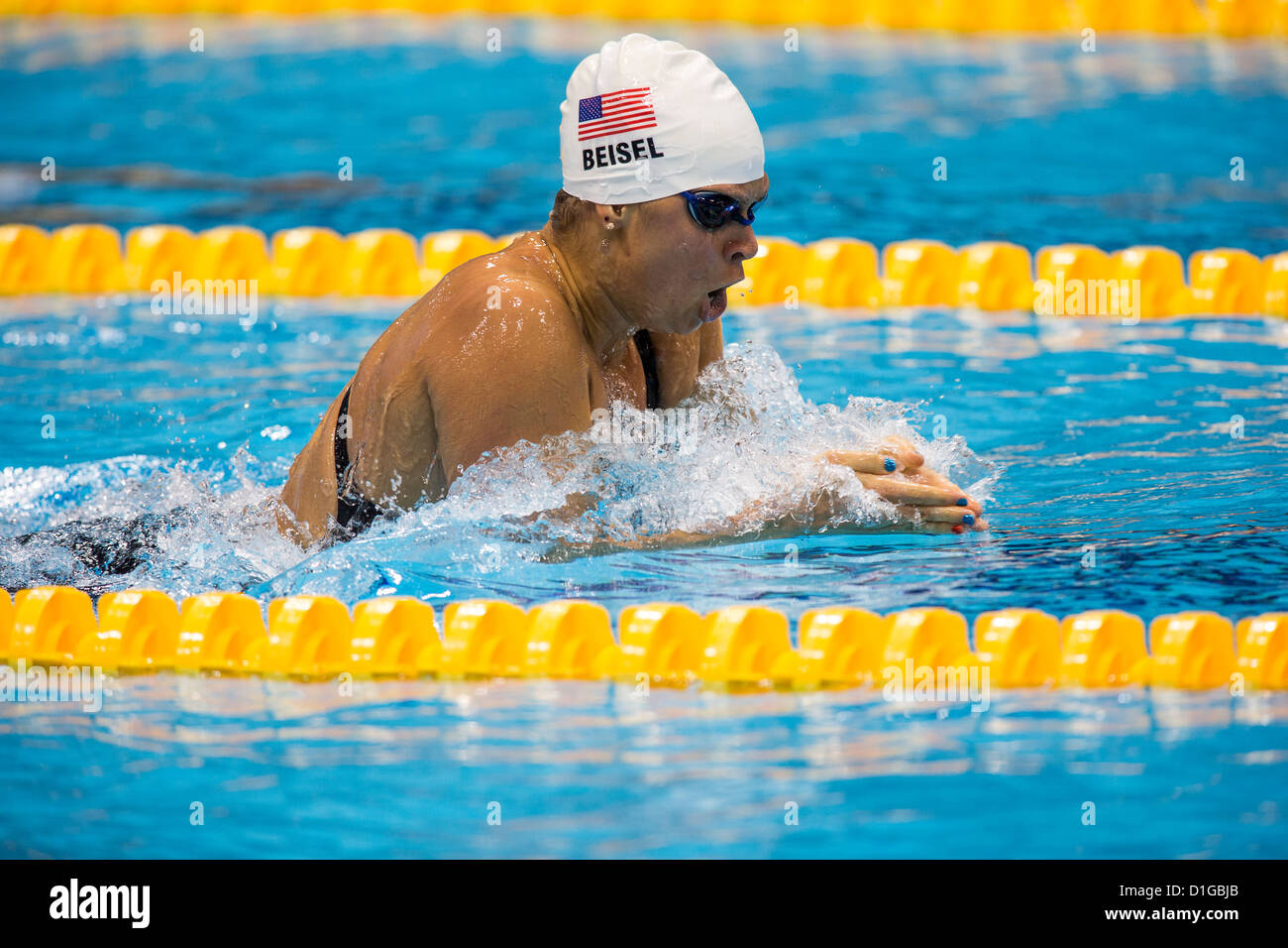 Elizabeth Beisel (USA) competing in the breaststroke leg of the Women's ...