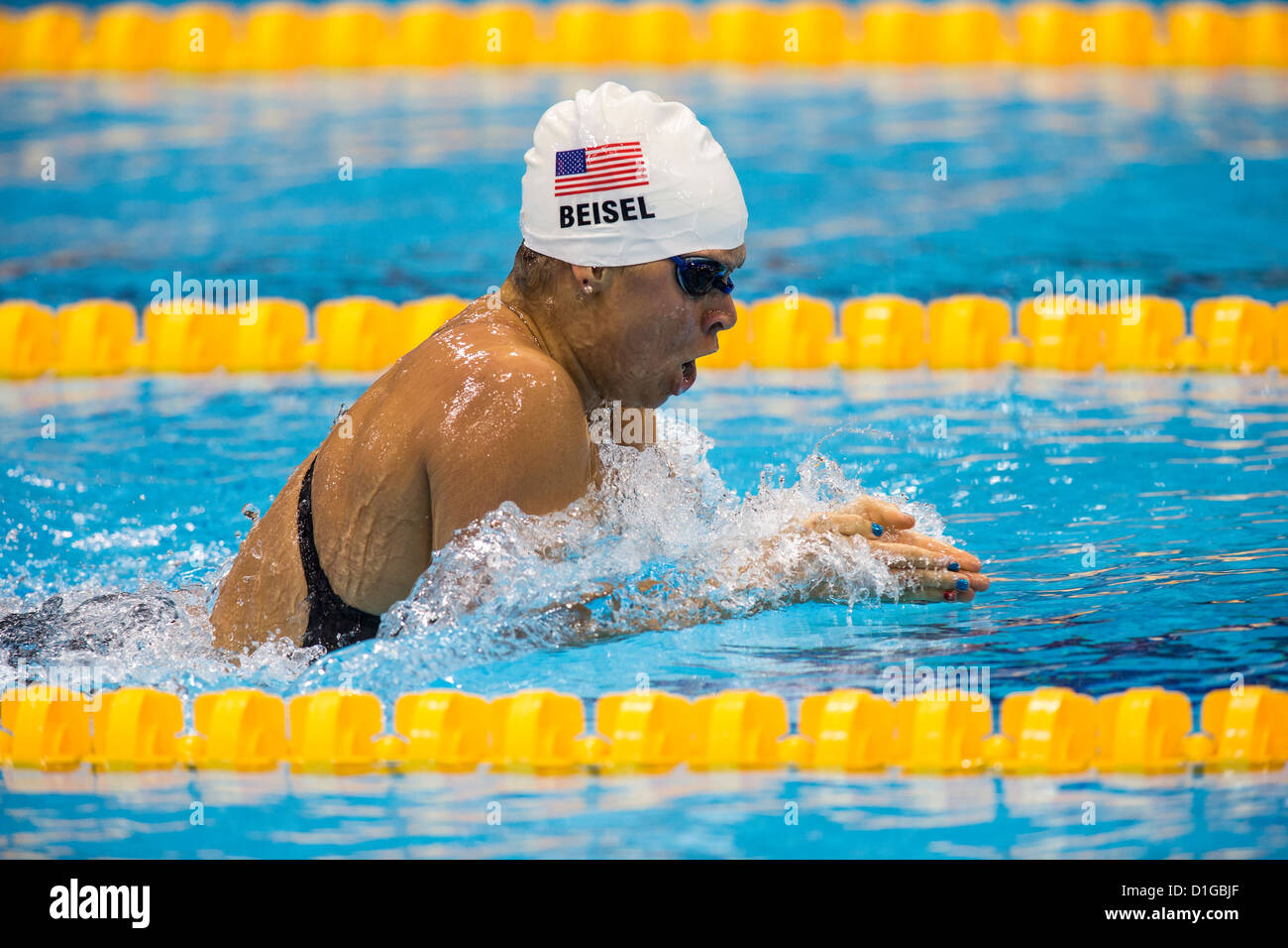 Elizabeth Beisel (USA) competing in the breaststroke leg of the Women's ...